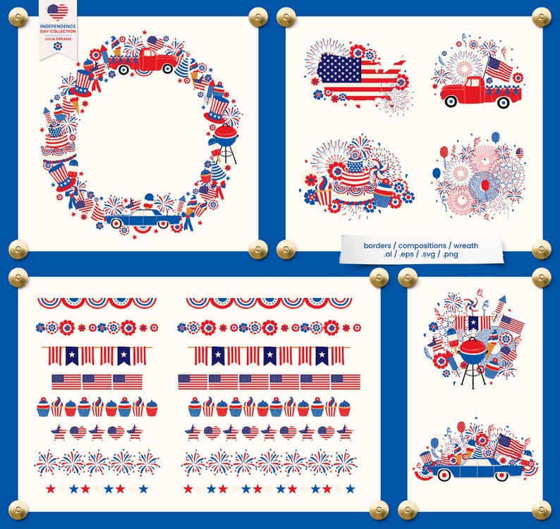 Independence Day Clipart 4th of July Clipart Svg Bundle | Etsy