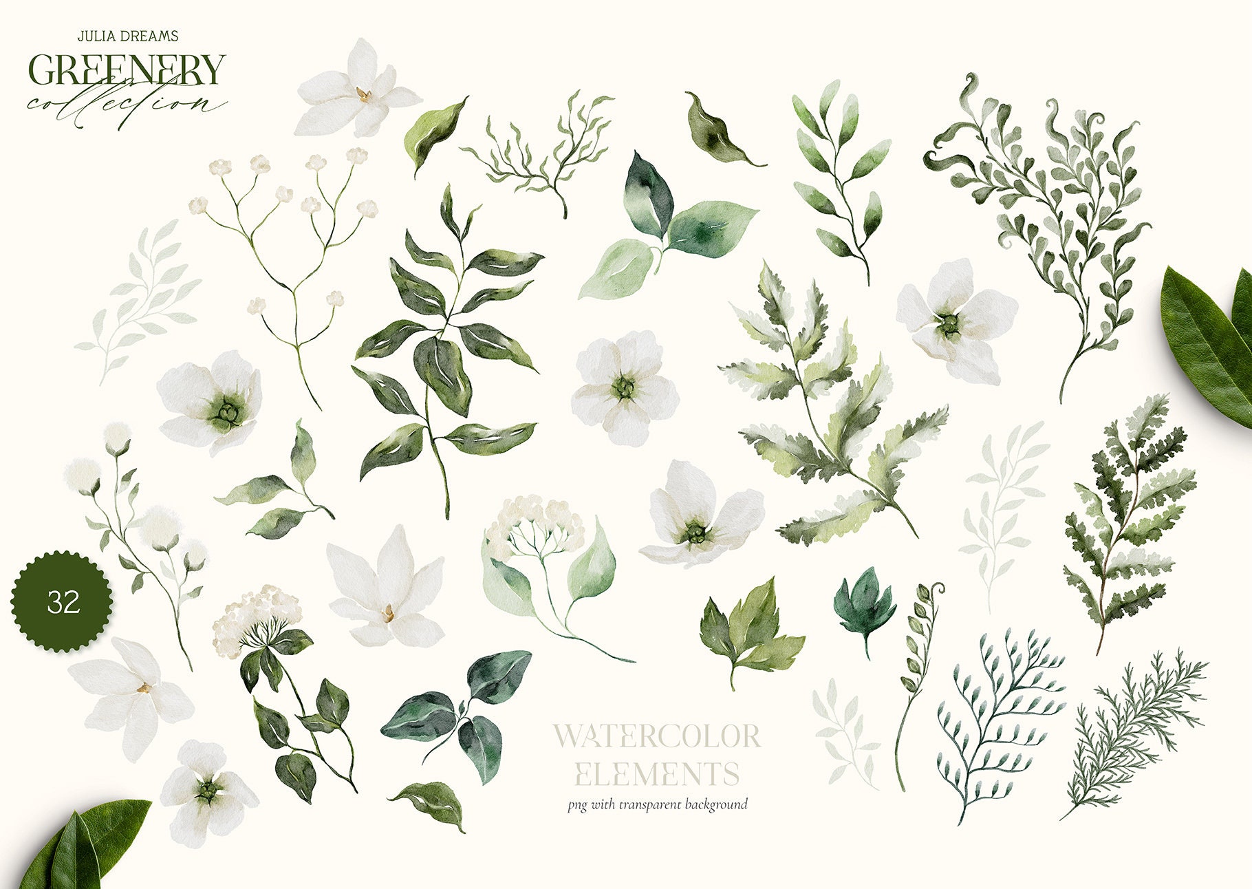 Greenery Watercolor Collection - Watercolor Digital Clipart ...