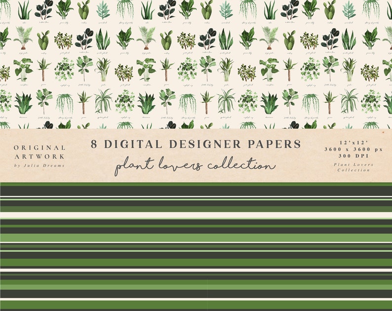 Plant Lovers Digital Papers - House Plants Clipart - Gardening Download ...