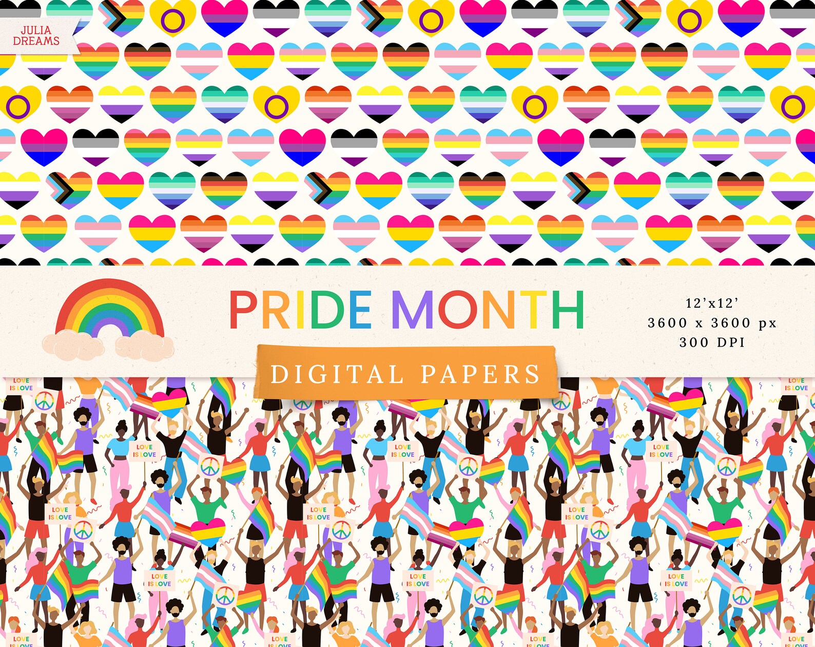 Pride Month Digital Papers - Commercial Use - Scrapbook Paper ...