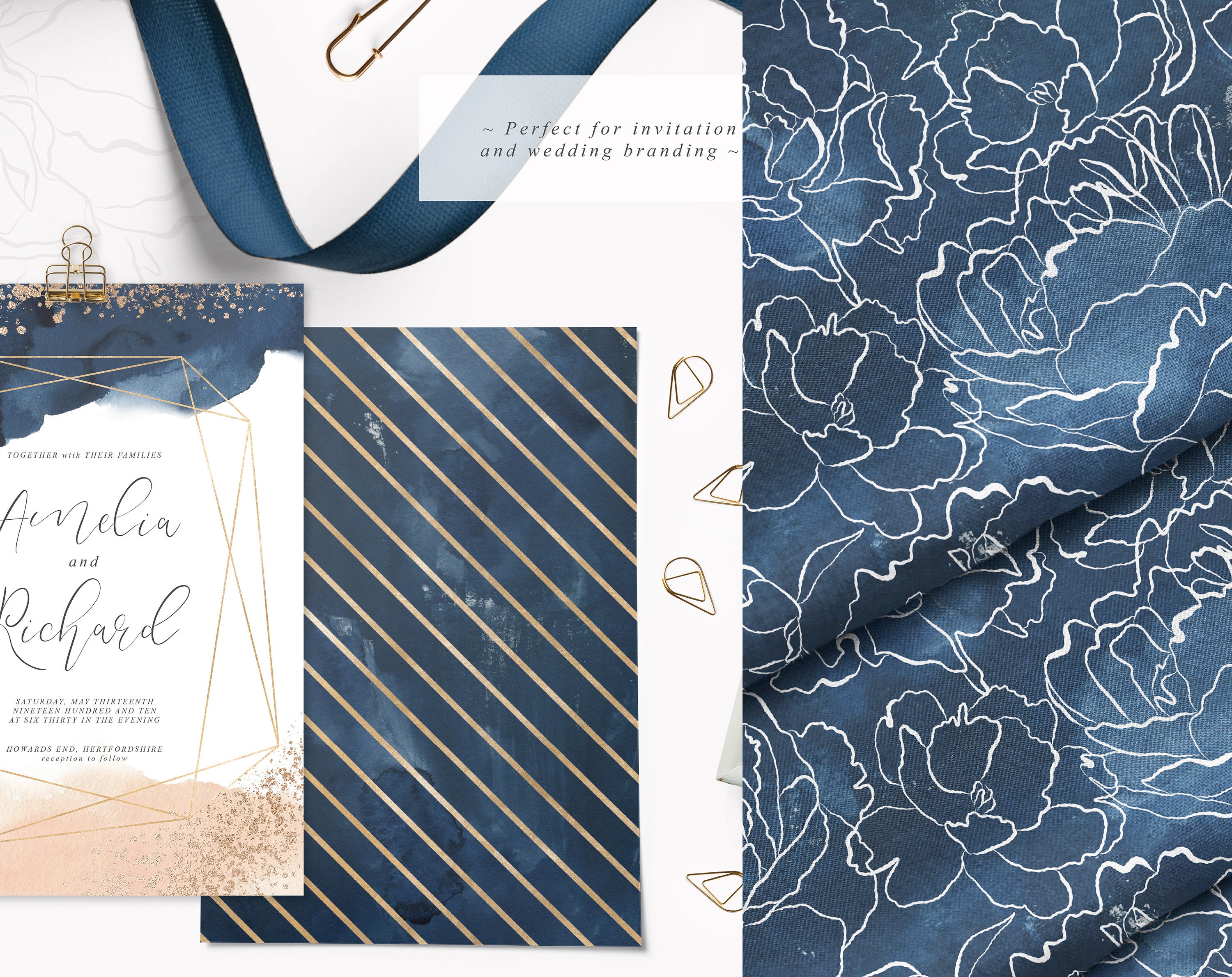 Creamy and Indigo Digital Paper Scrapbook Papers Seamless - Etsy