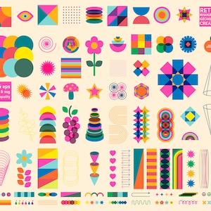 Retro Geometric Risograph Elements Clipart - 2000s 90s Y2K - Logo Digital Clipart - Printable ...