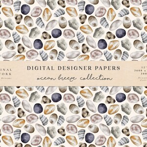 Digital Papers Ocean Breeze - Watercolor Seashells Stones - Scrapbook ...