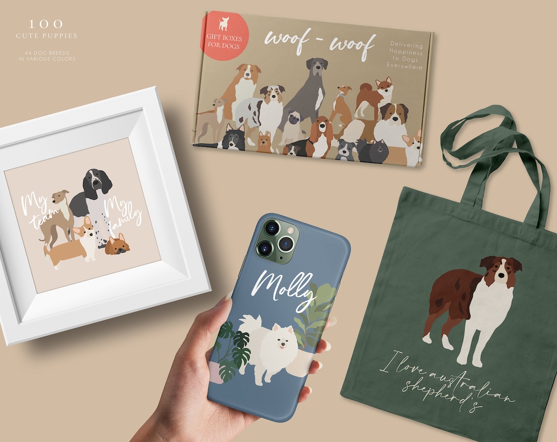 Dog Clipart Set - Hand Drawn Dog Breeds - Small, Medium and Large Dogs ...