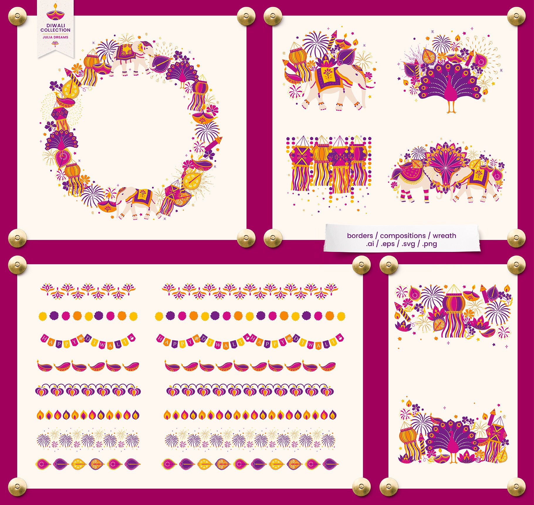 Diwali Clipart - Svg Bundle Download - Digital Papers - Instant ...