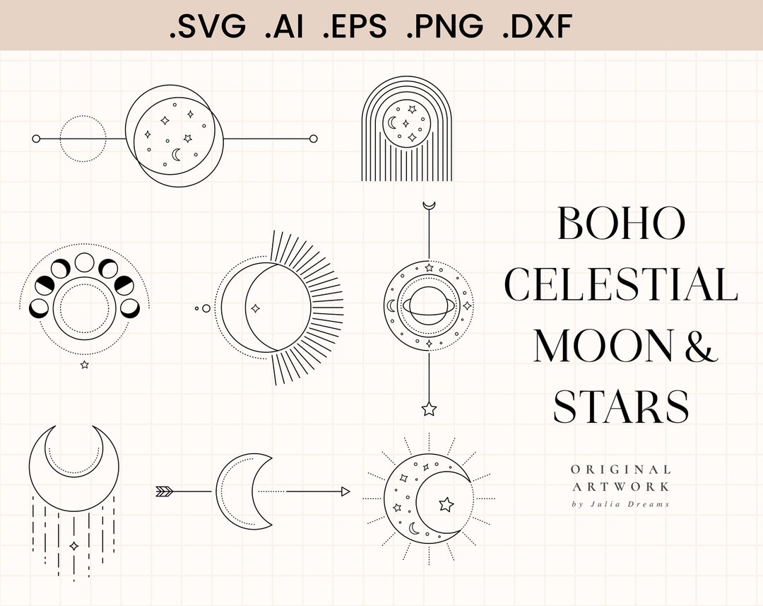 Boho Celestial Moon SVG - Celestial Svg Bundle - Svg Files for Cricut ...