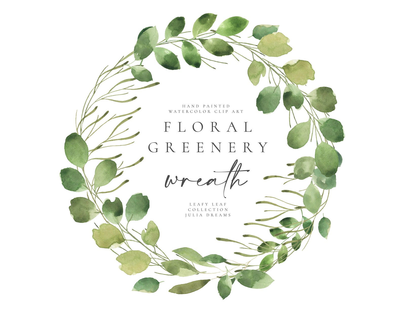 Watercolor Floral Greenery Wreath Digital Clipart | Etsy