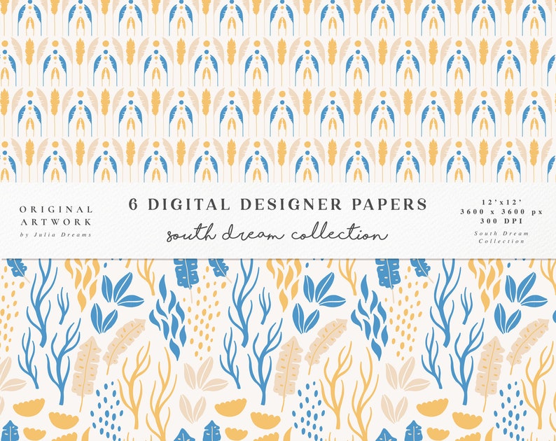 South Dream Digital Papers Scrapbook Paper Set Seamless | Etsy