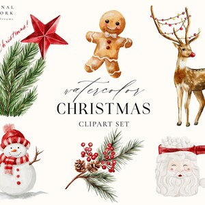 Watercolor Christmas Clipart Set - Vintage Christmas Digital Clip Art ...