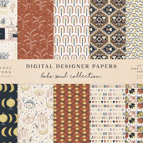 Boho Soul Digital Paper Set Scrapbook Paper Seamless - Etsy