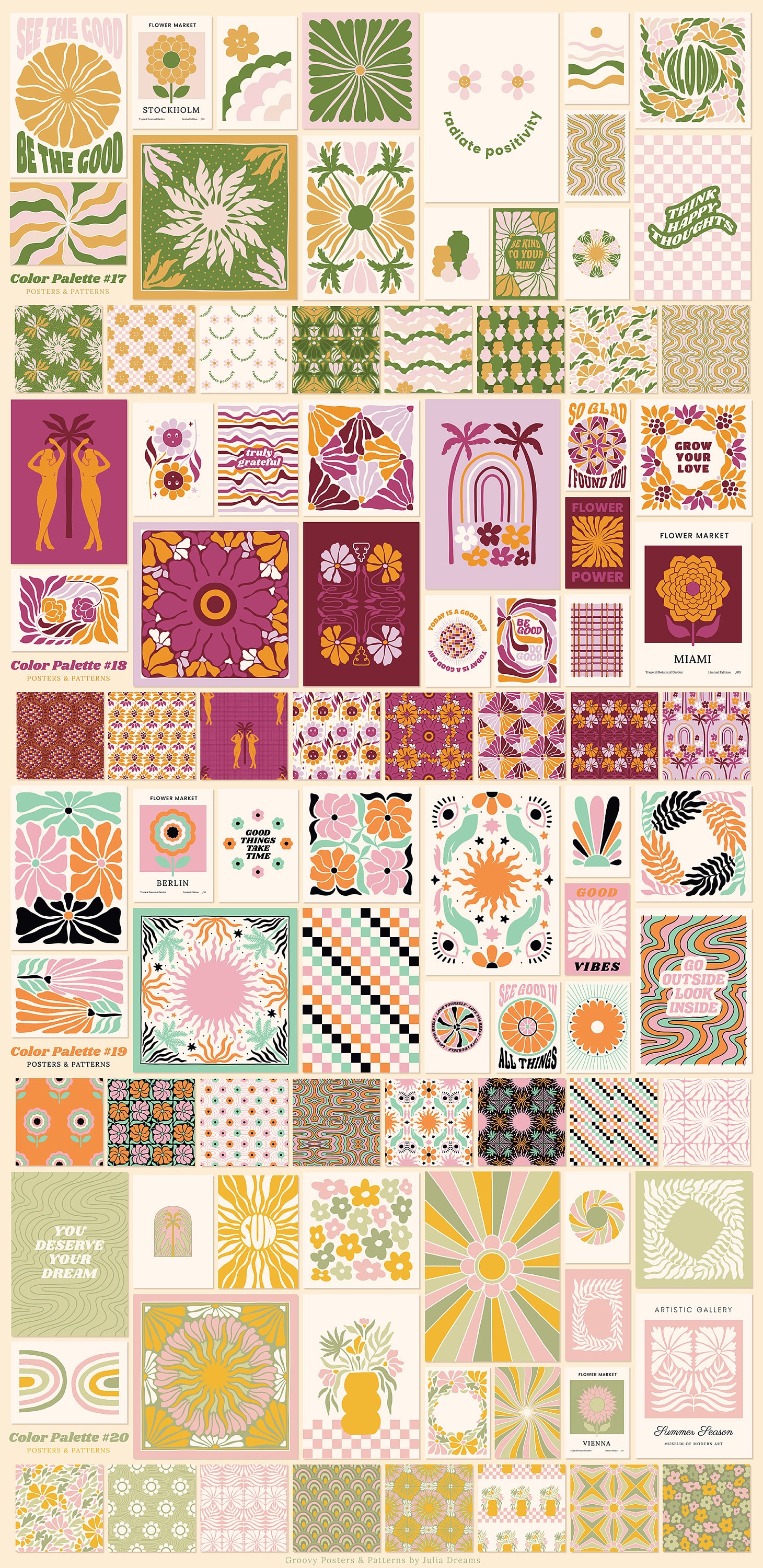 Groovy Posters Patterns Bundle Boho 70s Logo Digital Clipart - Etsy