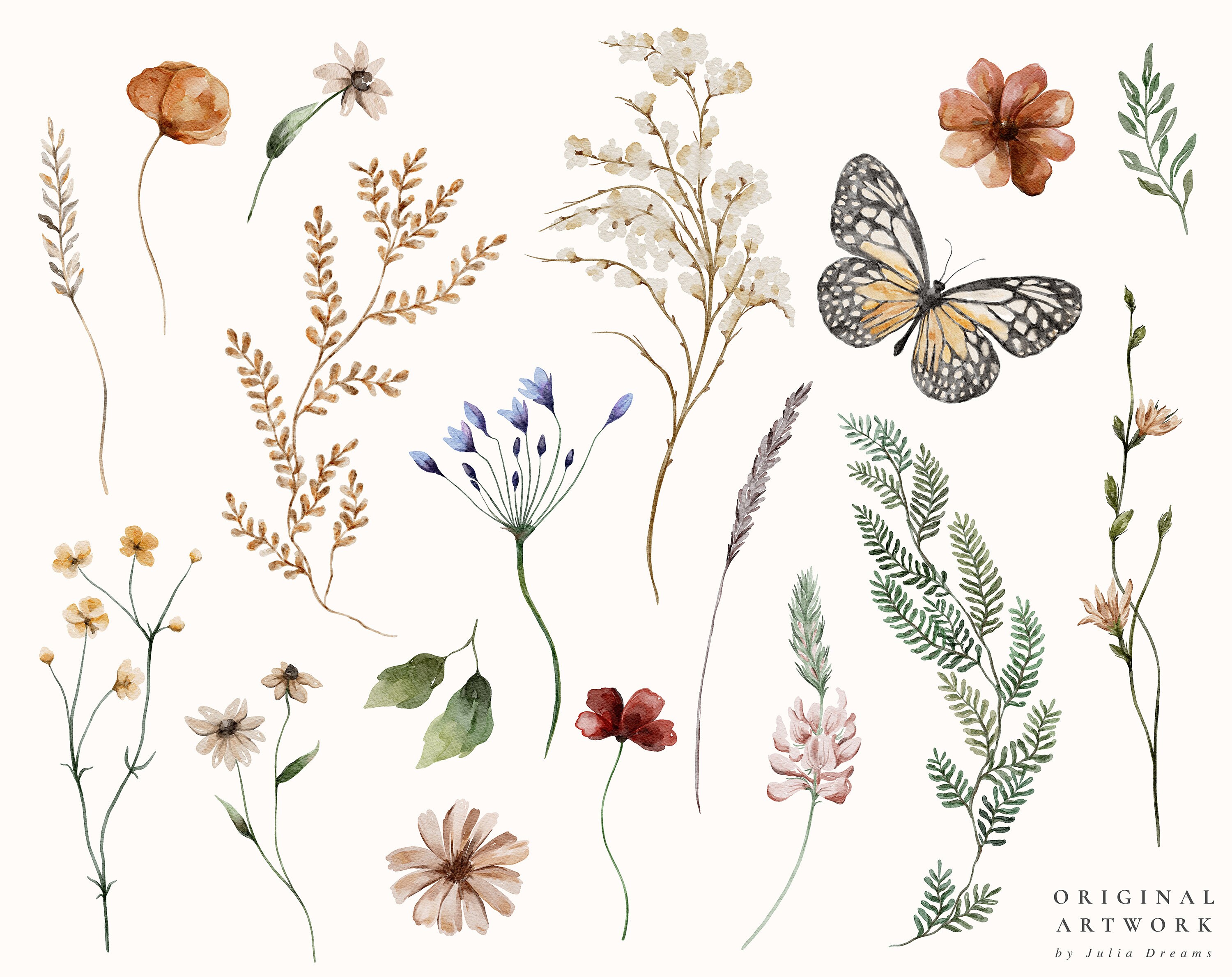 Tiny Bloom Watercolor Digital Clipart 1 - Individual PNG Files ...