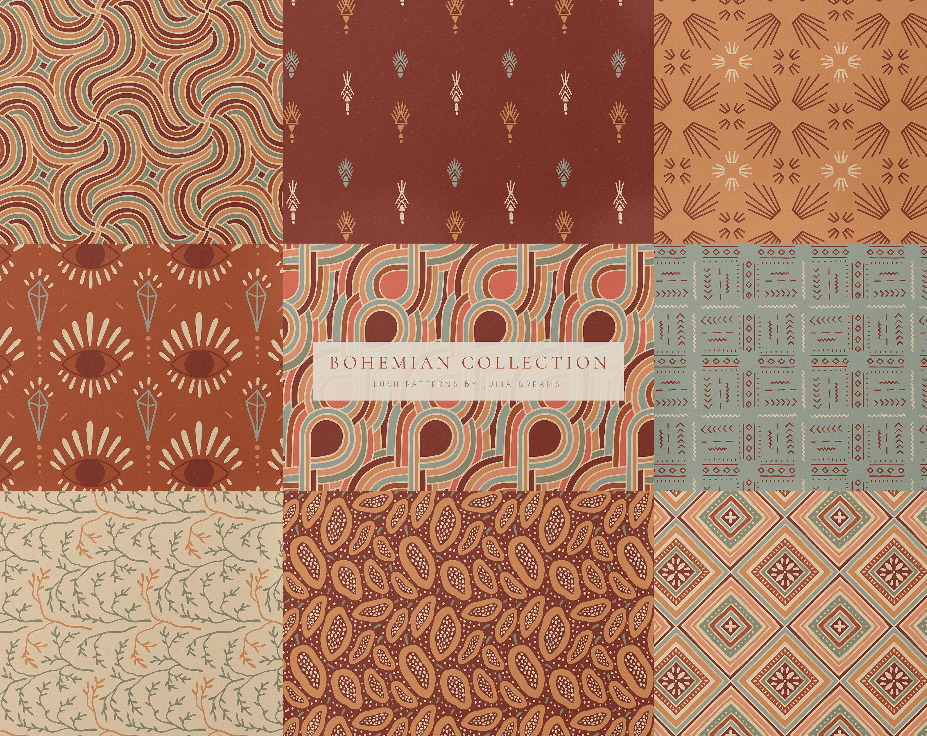 Boho Digital Paper Scrapbook Paper Seamless Patterns | Etsy