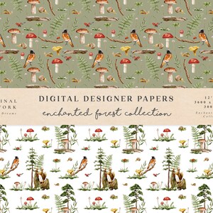 Enchanted Forest Watercolor Forest Digital Paper - Scrapbook Papers ...