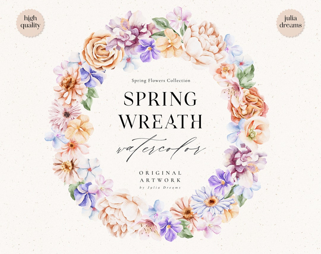 Watercolor Spring Flowers Wreath - Floral Bouquet - Digital Clipart ...