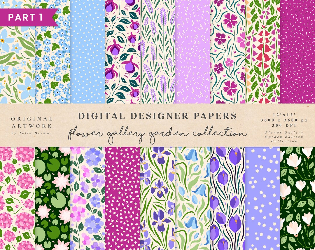 Flower Gallery Garden Digital Papers - Part 1 - Scrapbook Paper ...