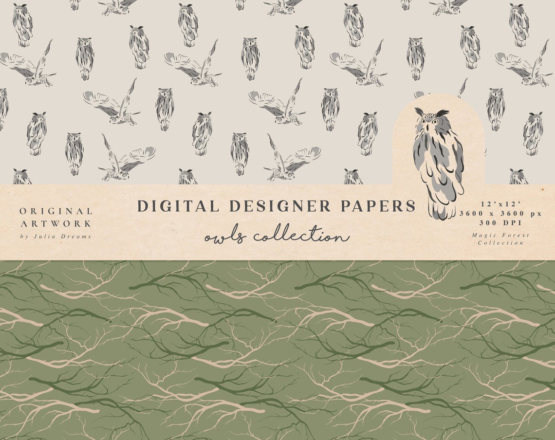 Owls Digital Papers - Commercial Use - Scrapbook Paper - Seamless ...