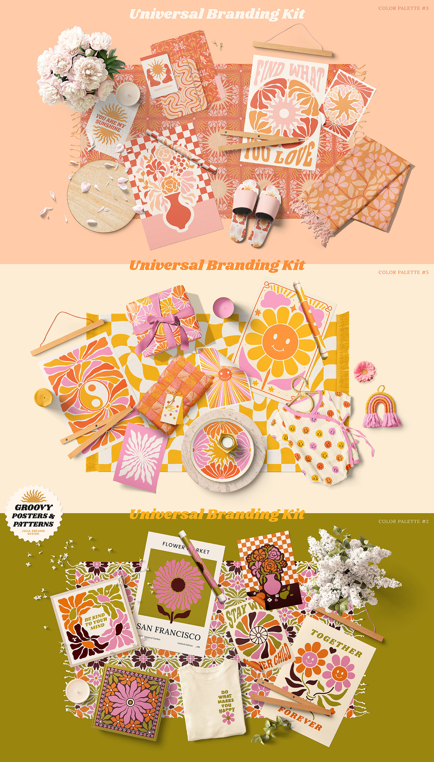 Groovy Posters Patterns Bundle Boho 70s Logo Digital Clipart - Etsy