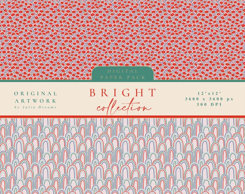 Bright Digital Paper Scrapbook Paper Seamless Patterns | Etsy