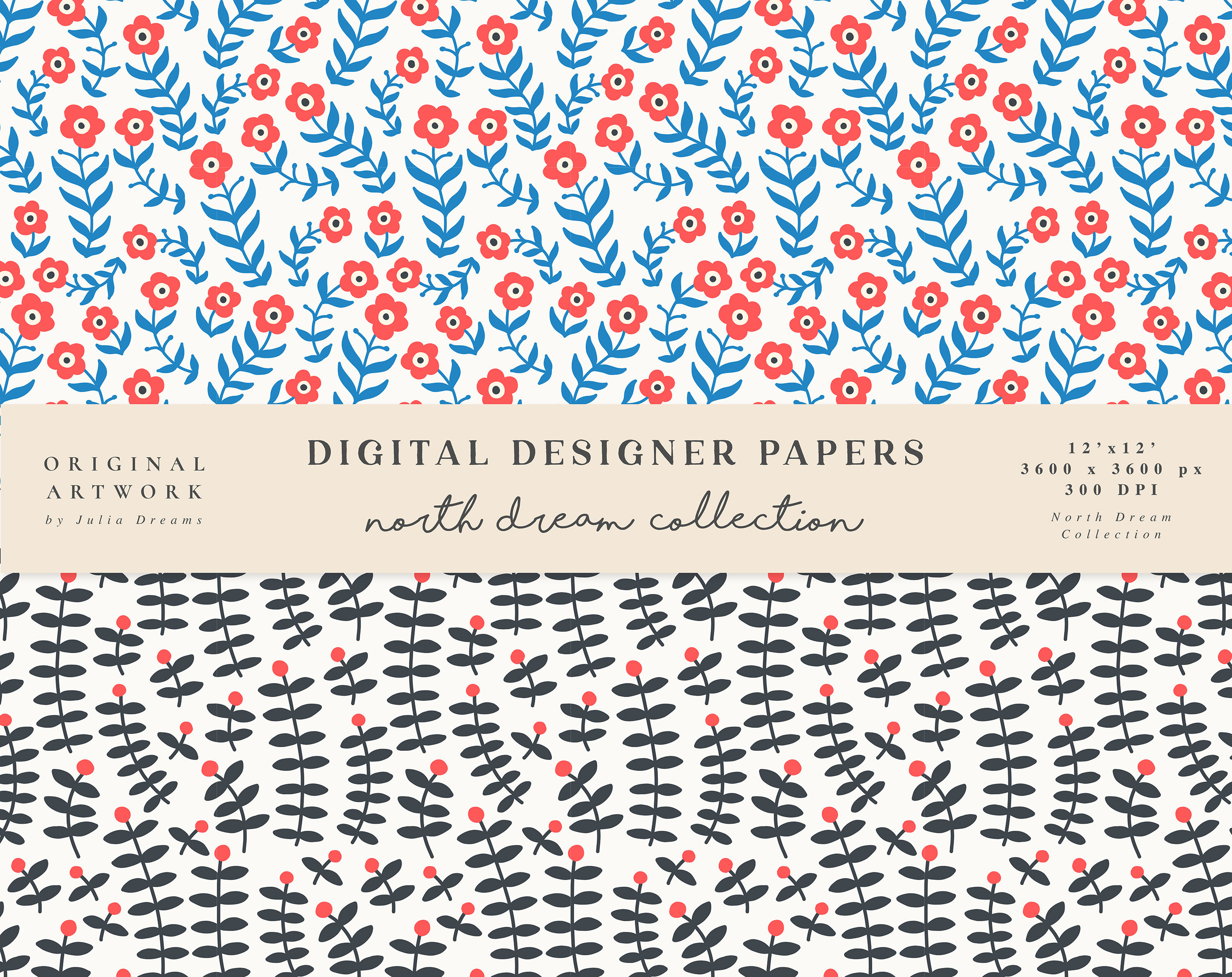 North Dream Digital Papers - Scrapbook Paper Set - Seamless Patterns ...