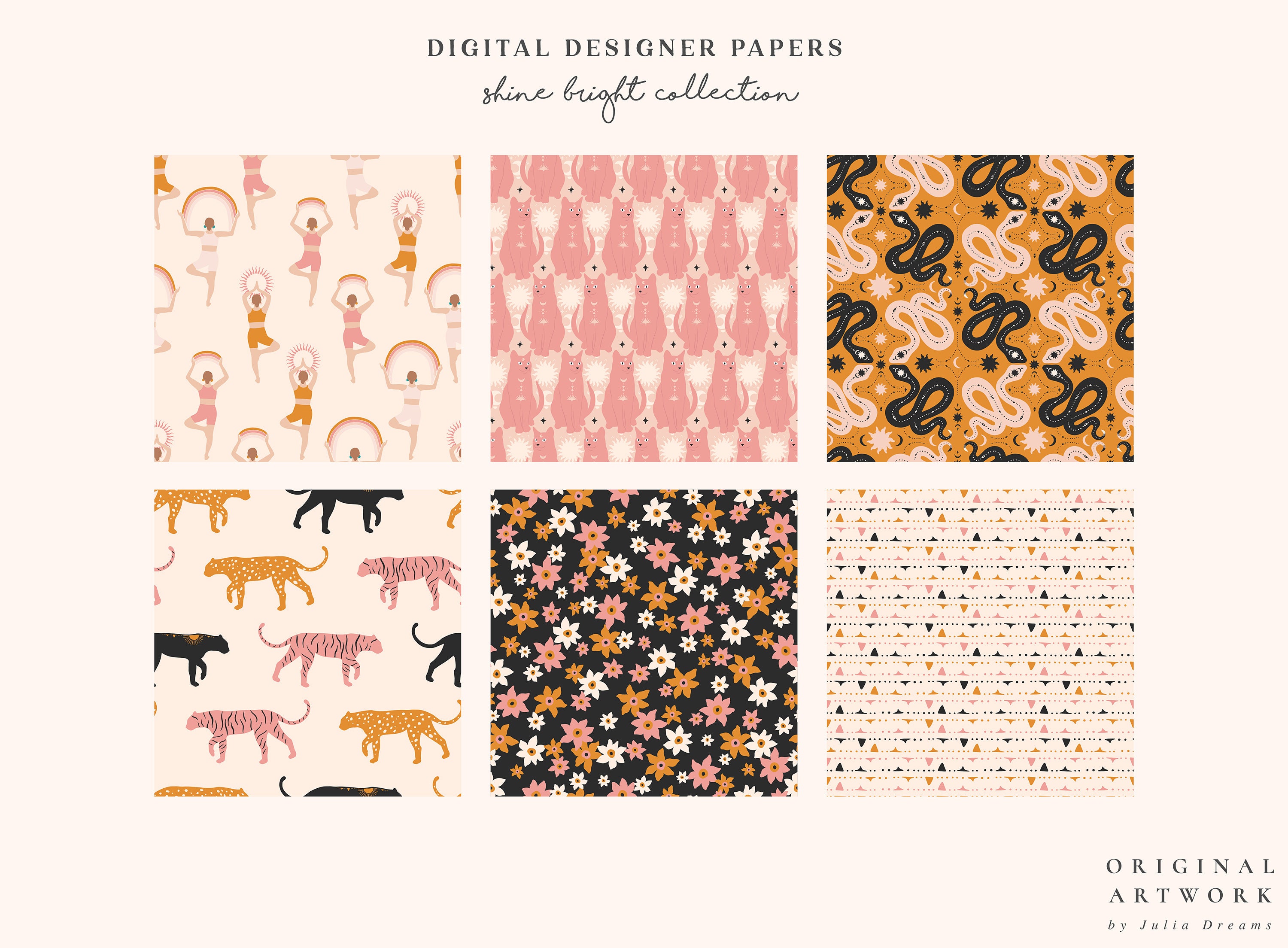 Shine Bright Digital Paper Set Cat - Scrapbook Paper - Seamless ...