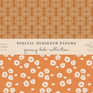 Groovy Boho Digital Papers - Commercial Use - Scrapbook Paper ...