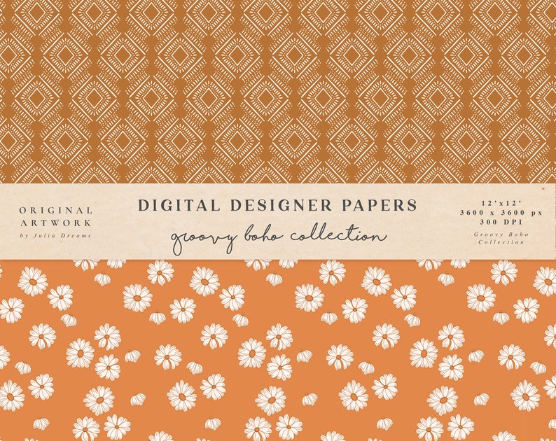Groovy Boho Digital Papers - Commercial Use - Scrapbook Paper ...