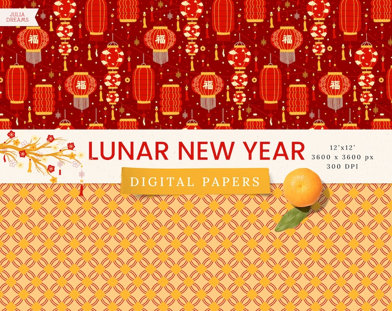 Lunar New Year Chinese Digital Papers - Commercial Use - Scrapbook ...