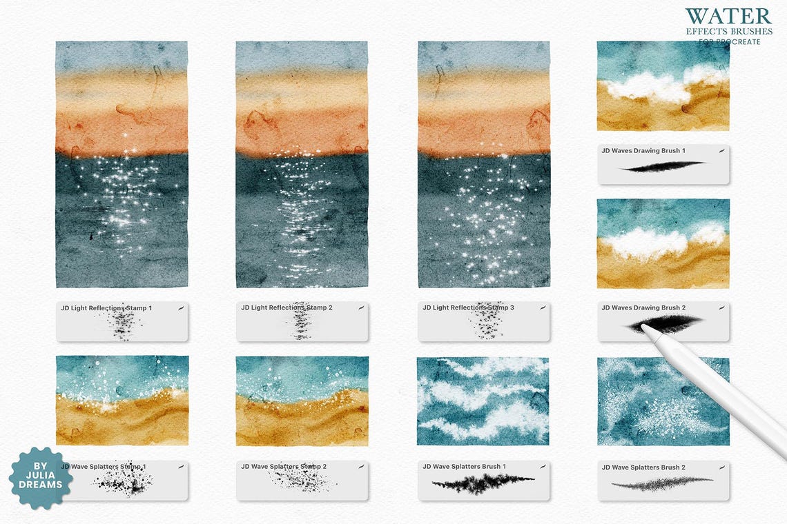 Water Effects Procreate Brushes - Painting Kit Sea - iPad Brushes ...