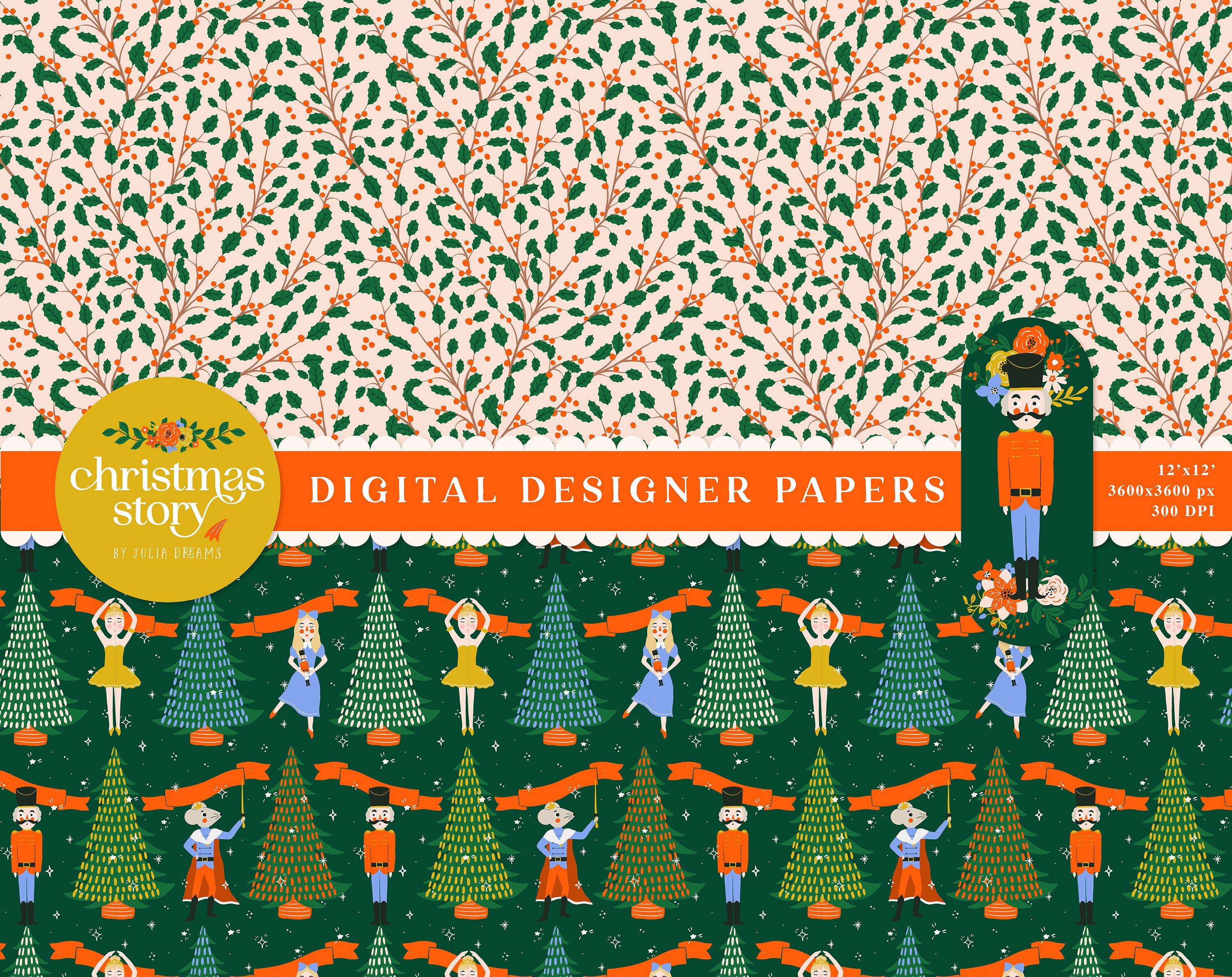 Christmas Story Digital Paper Set 1 - Nutcracker Scrapbook Paper ...