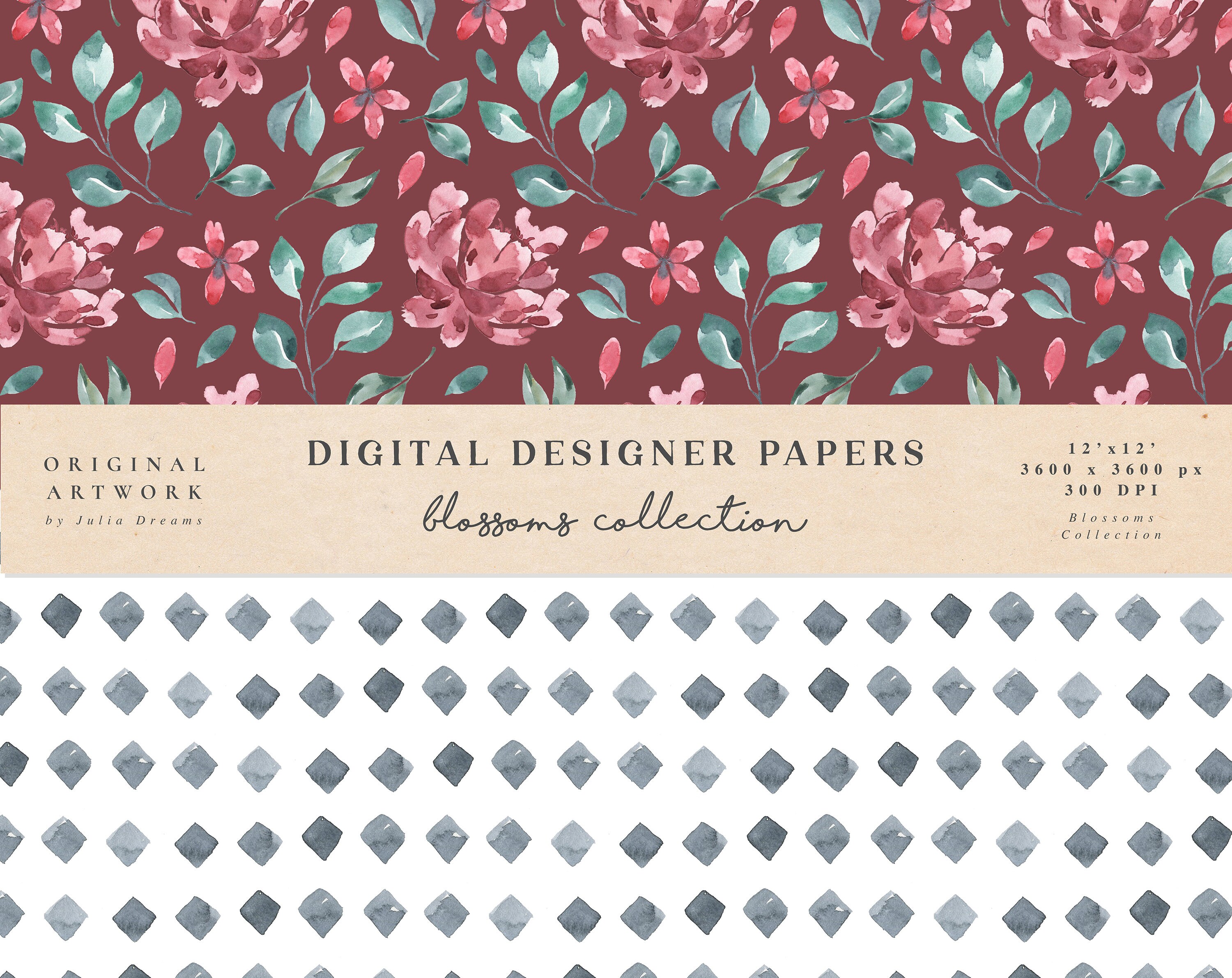 Blooming Digital Paper - Scrapbook Papers - Seamless Patterns - Digital ...