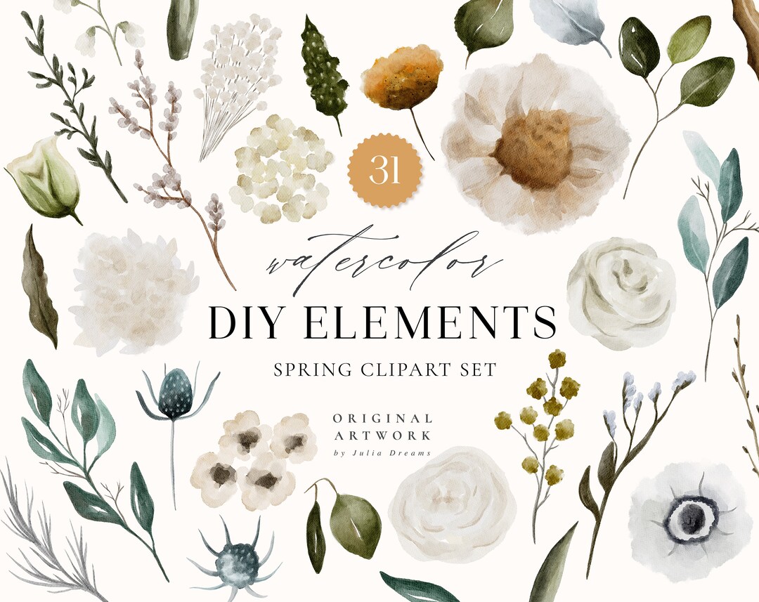 Spring Watercolor Flowers Digital Clipart - Individual PNG Files ...