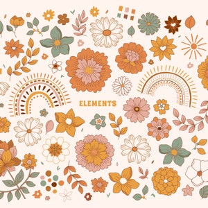 Flowers Clipart Groovy Boho - Botanical Flower Clip Art - Vector Flower ...