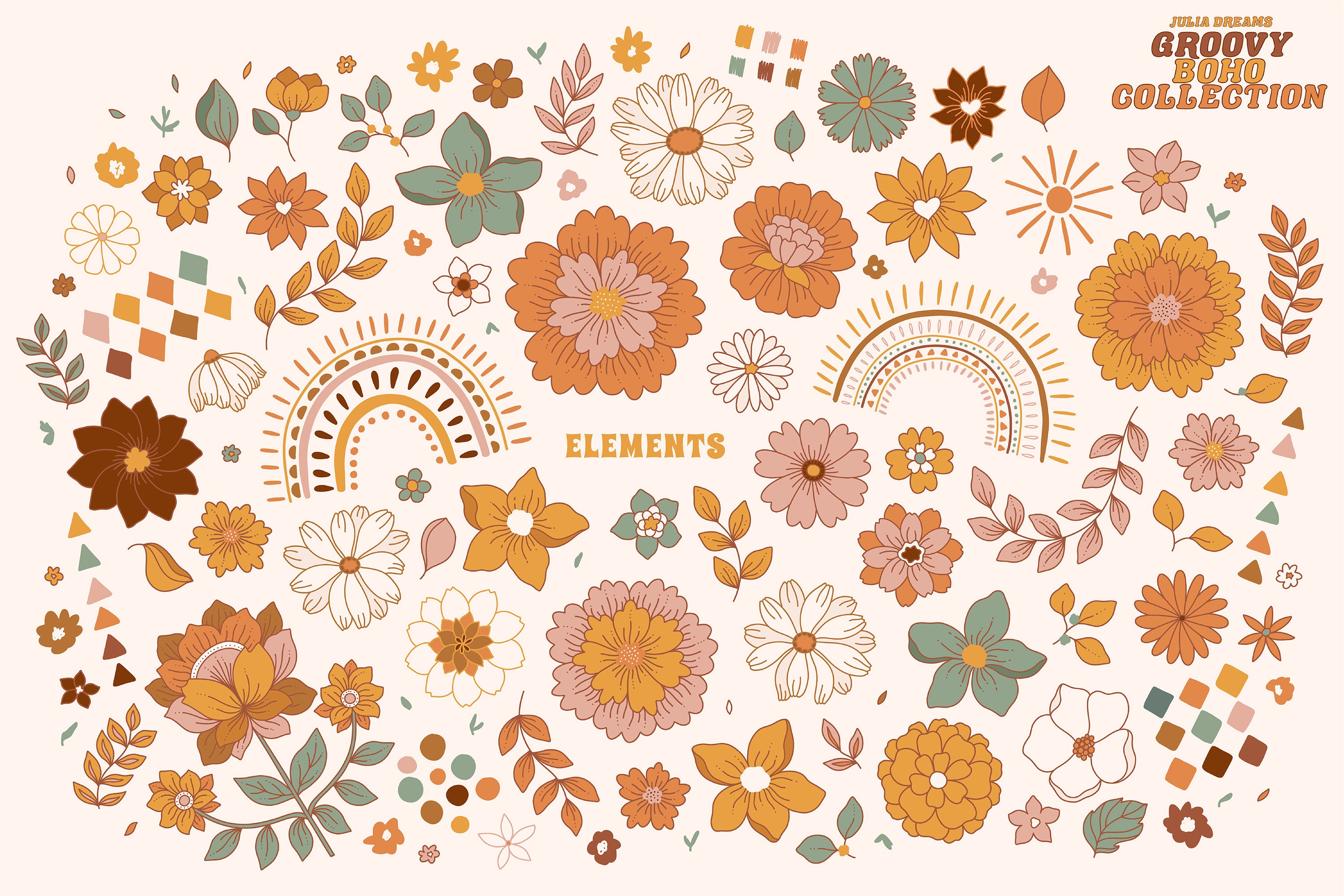 Flowers Clipart Groovy Boho Botanical Flower Clip Art - Etsy