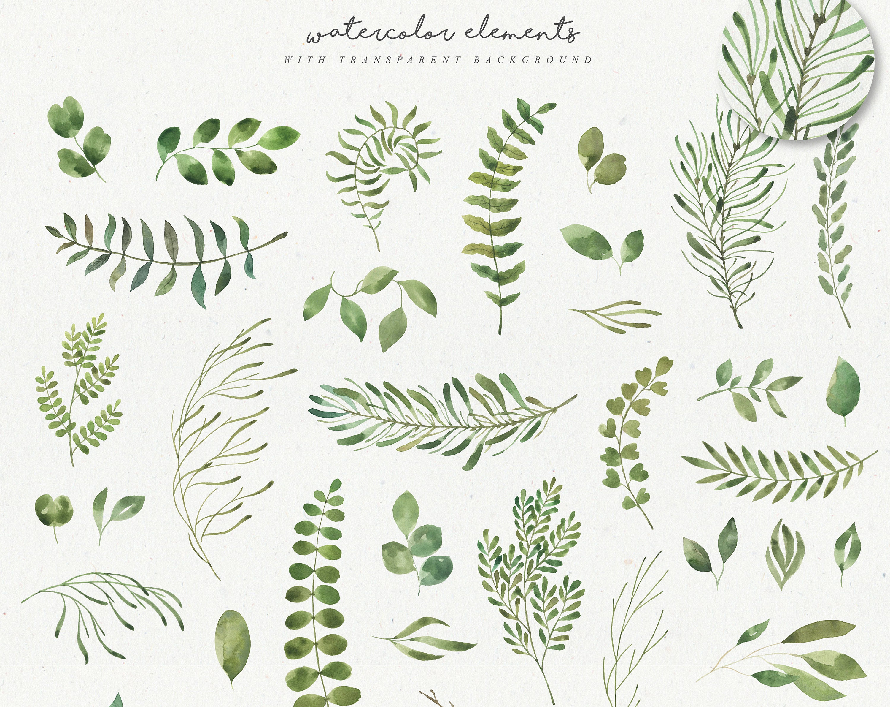Watercolor Greenery Set Foliage Green Leaves Floral DIY - Etsy