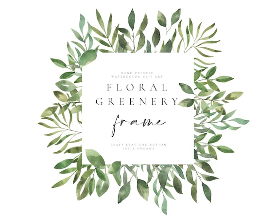 Watercolor Square Greenery Floral Frame Digital Clipart | Etsy