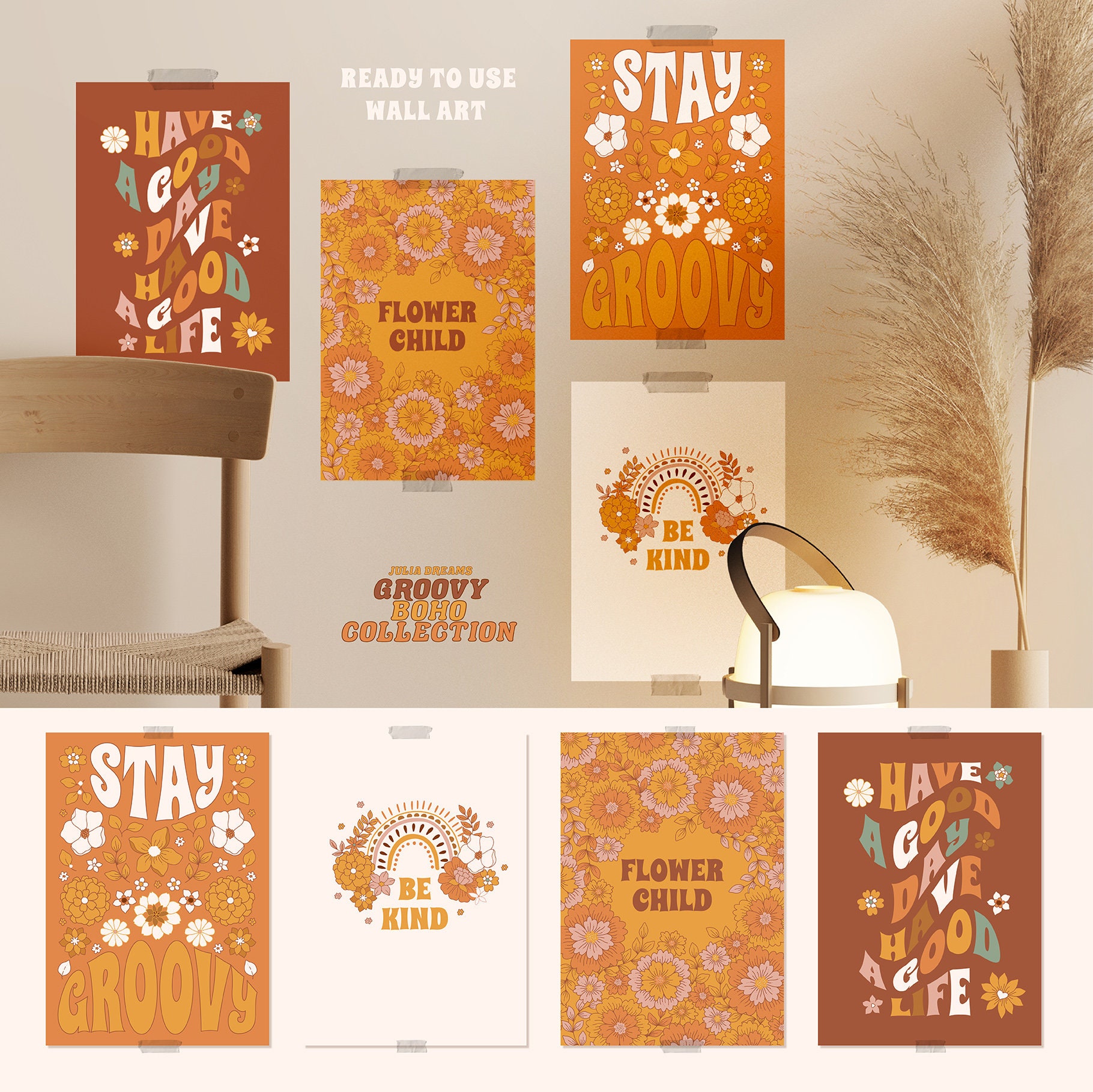 Groovy Boho Digital Clipart Collection Individual PNG Files - Etsy