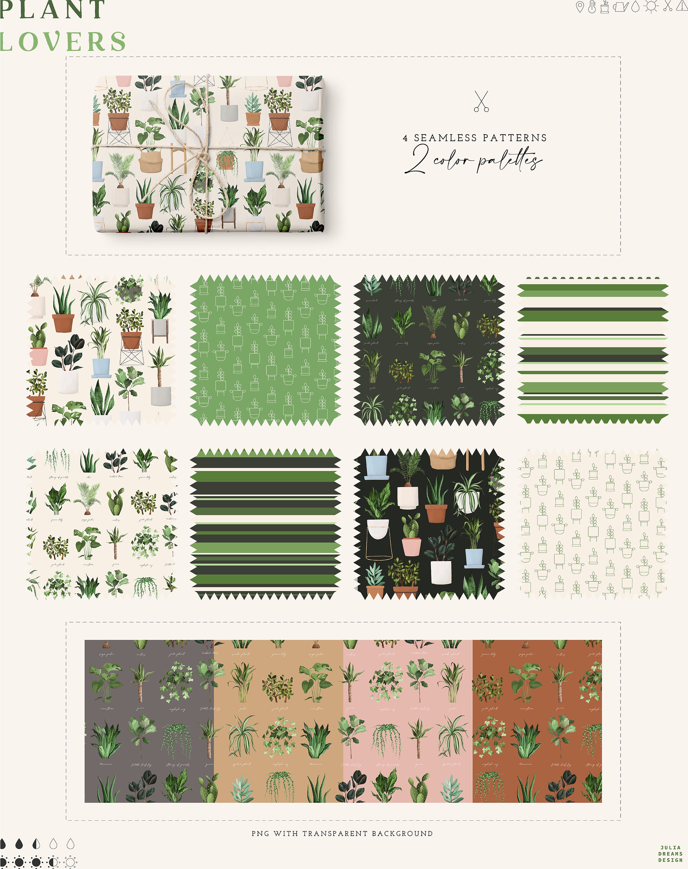 Plant Lovers Digital Papers House Plants Clipart Gardening - Etsy