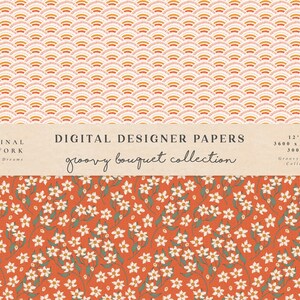 Groovy Bouquet Digital Papers - Commercial Use - Scrapbook Paper ...