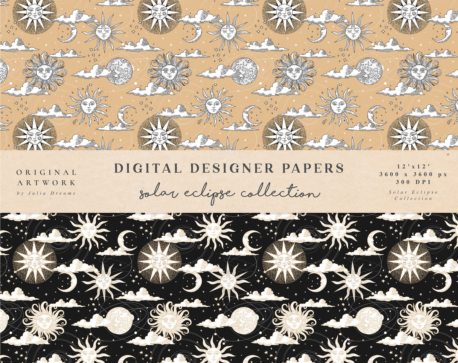 Digital Paper Solar Eclipse Scrapbook Papers Seamless | Etsy