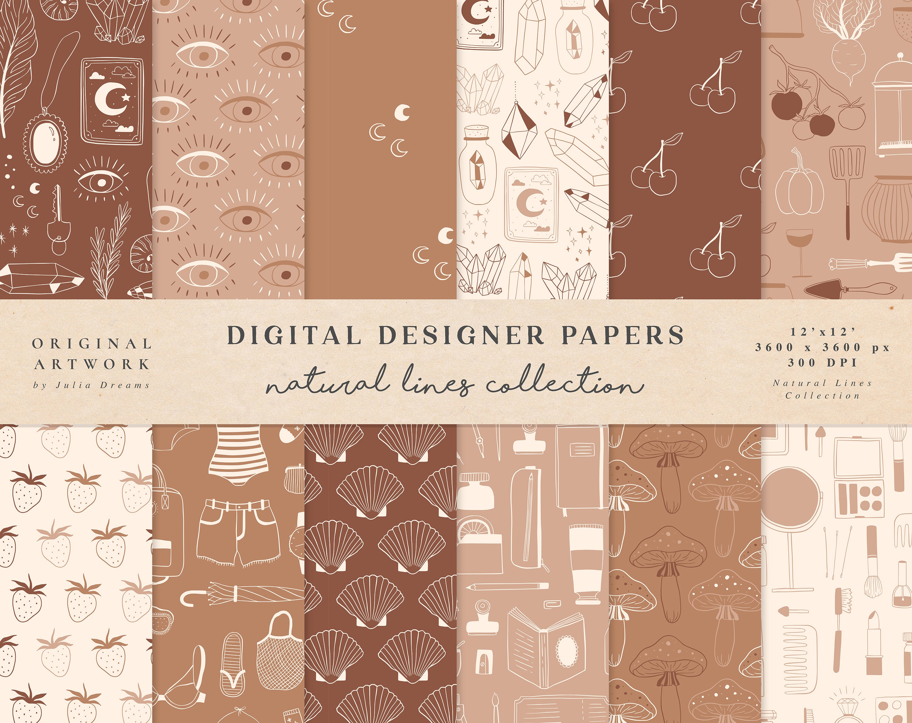 Digital Papers Natural Lines - Scrapbook Paper - Seamless Patterns ...