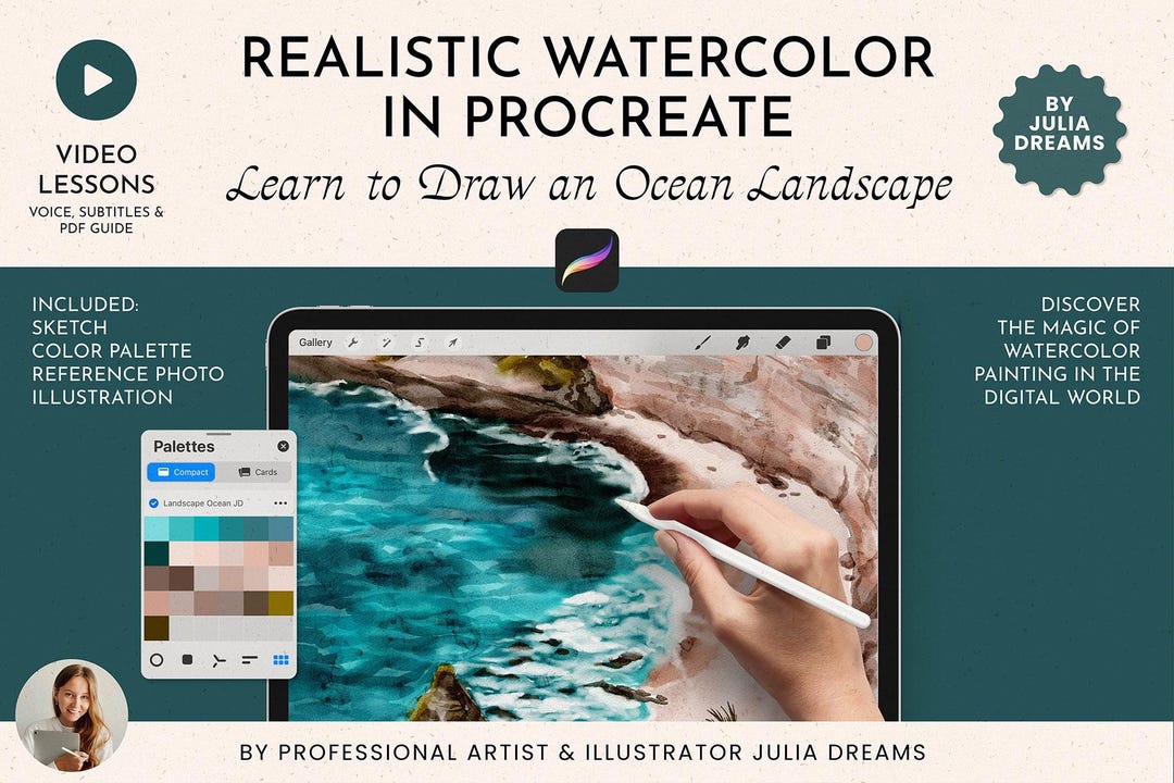 Tutorial Realistic Watercolor in Procreate Ocean Landscape - Procreate ...