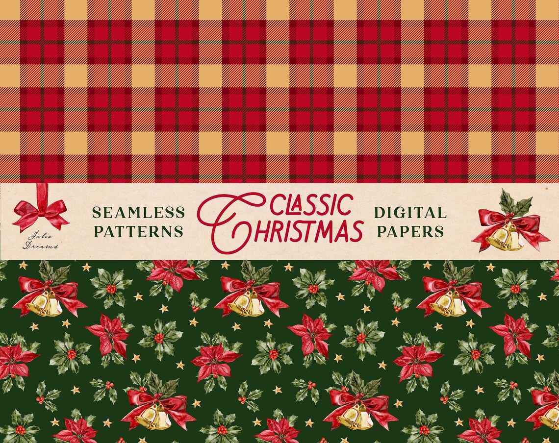 Classic Christmas Digital Papers - Seamless Patterns - Christmas Print ...