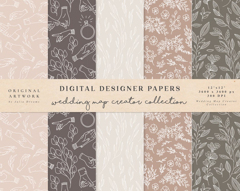 Wedding Digital Paper Scrapbook Papers Seamless Patterns - Etsy