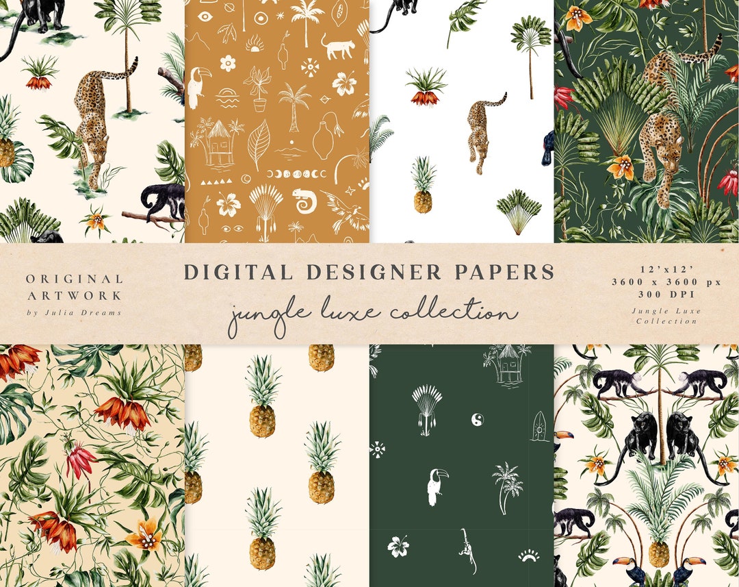Jungle Luxe Watercolor Digital Paper - Scrapbook Papers - Seamless ...