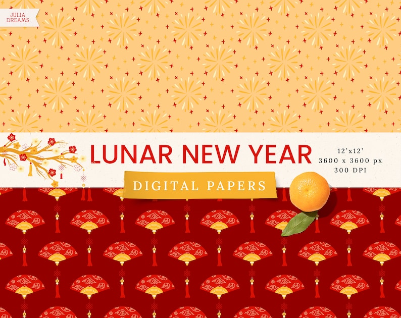 Lunar New Year Chinese Digital Papers Commercial Use - Etsy