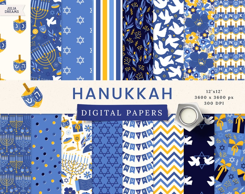 Hanukkah Digital Papers - Commercial Use - Scrapbook Paper - Seamless ...