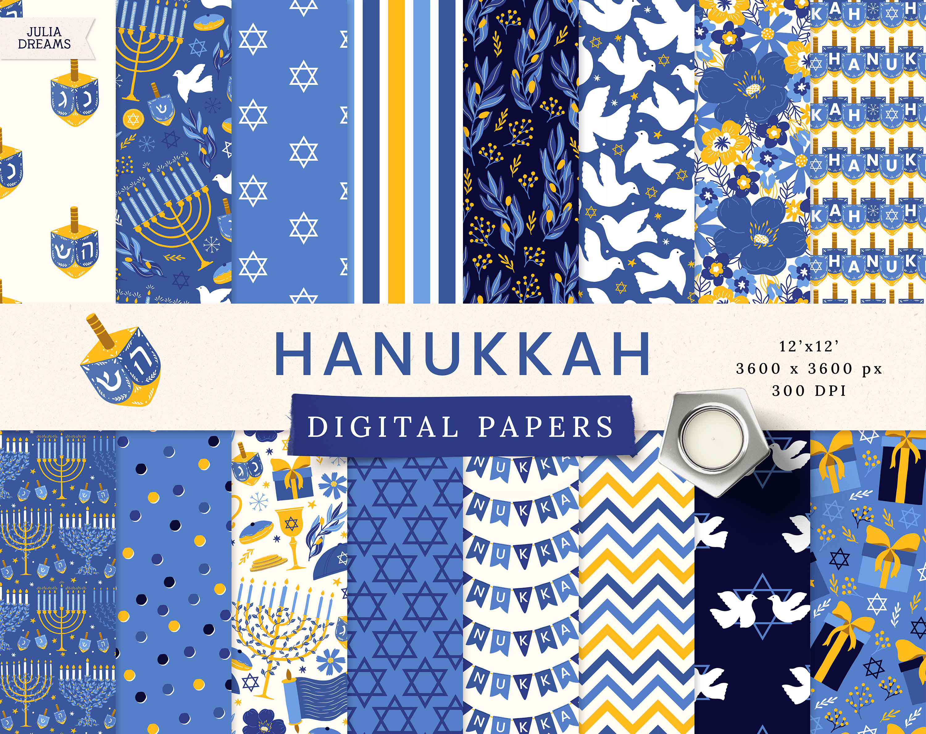 Hanukkah Digital Papers Commercial Use Scrapbook Paper - Etsy