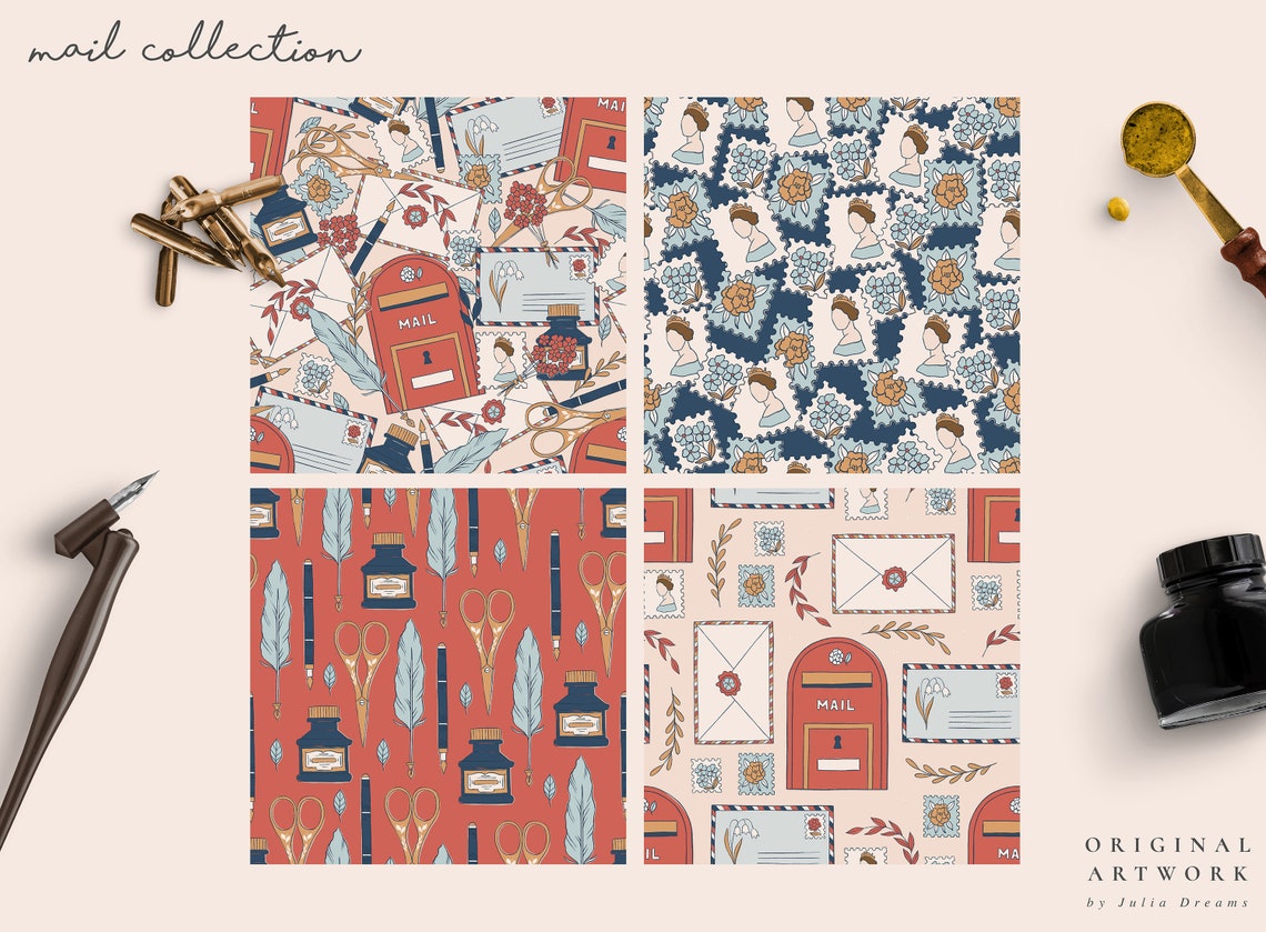 Mail Digital Paper Set Scrapbook Paper Seamless Patterns | Etsy