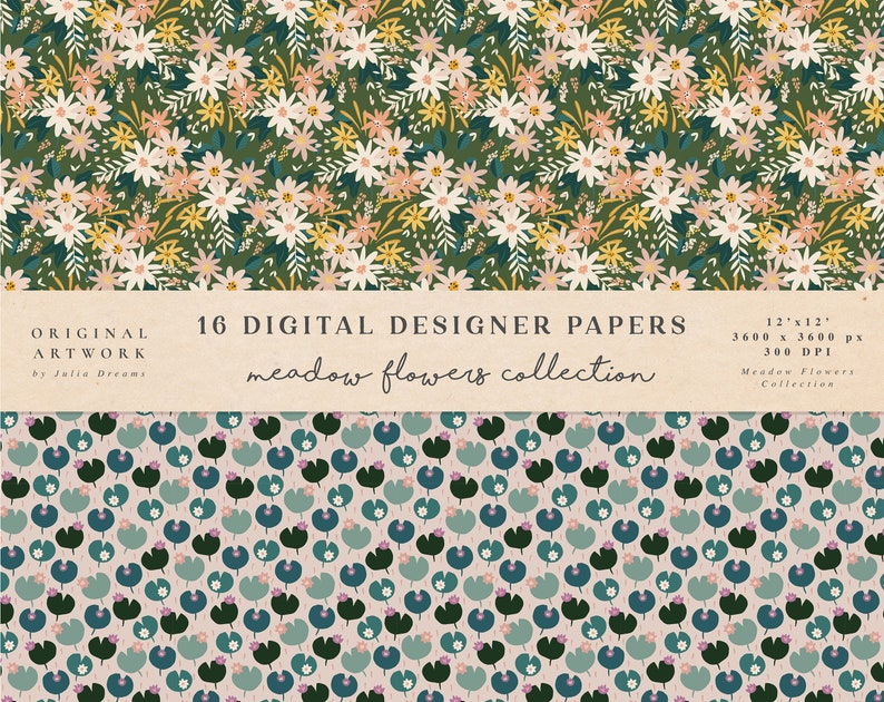 Meadow Flowers Digital Papers - Part 2 - Scrapbook Paper - Seamless ...